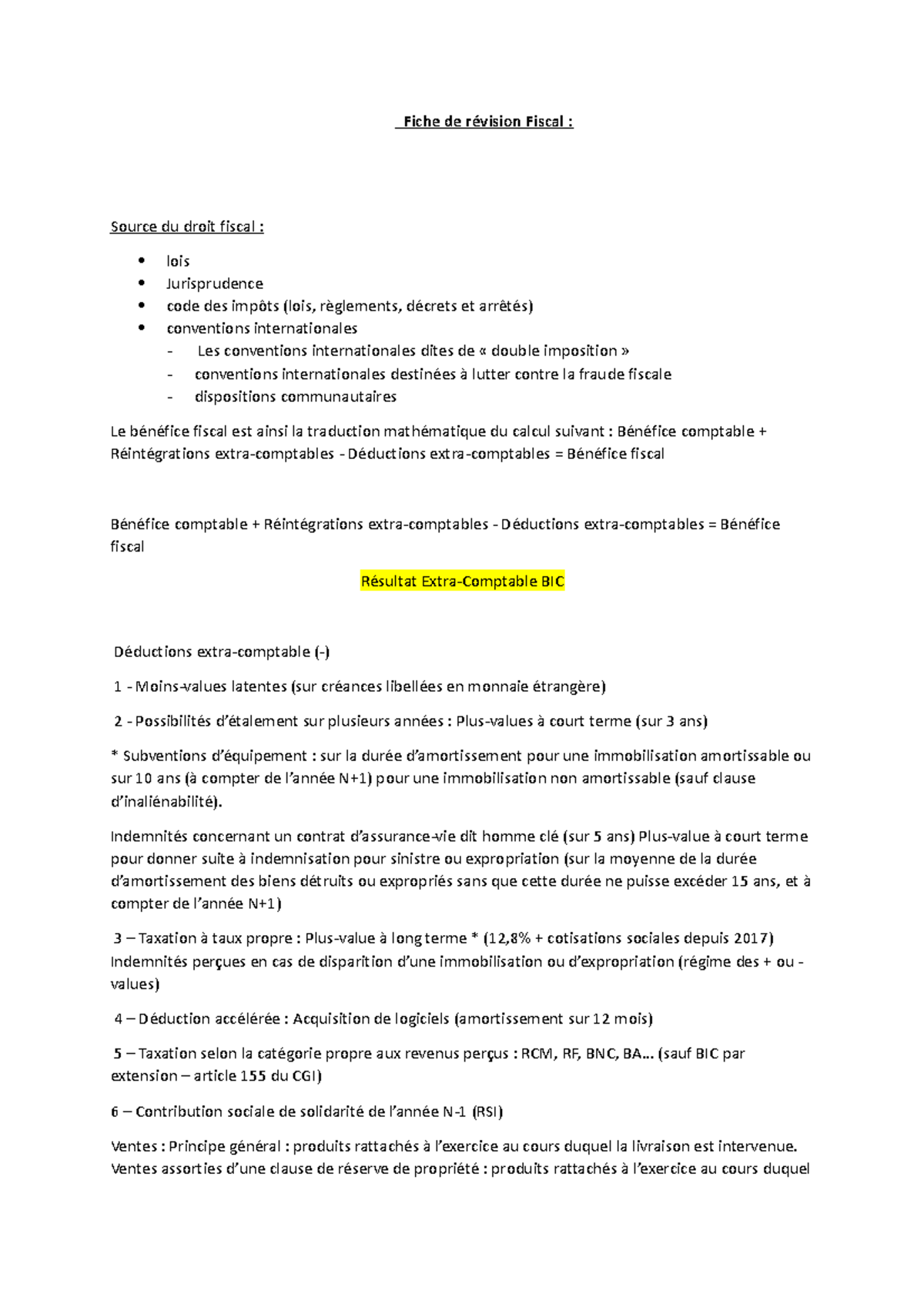 Fiche de révision Fiscal - Fiche de révision Fiscal : Source du droit ...