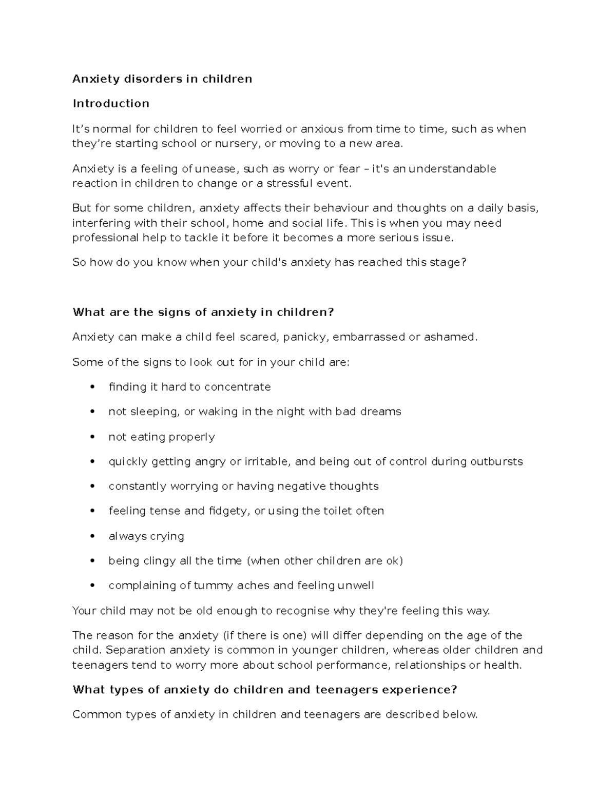Anxiety disorders in children - Anxiety disorders in children ...