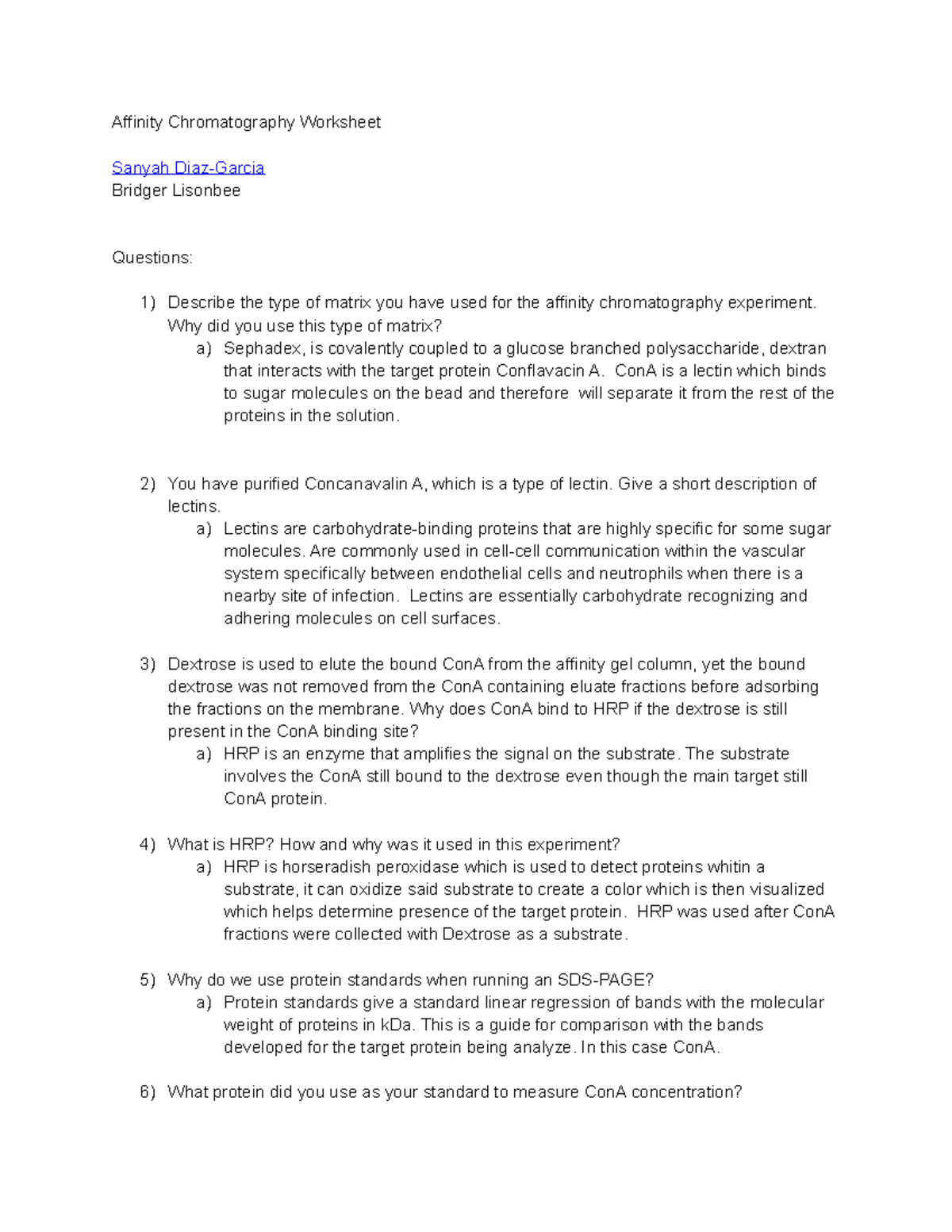 Affinity chromatography worksheet- Complete - Affinity Chromatography ...