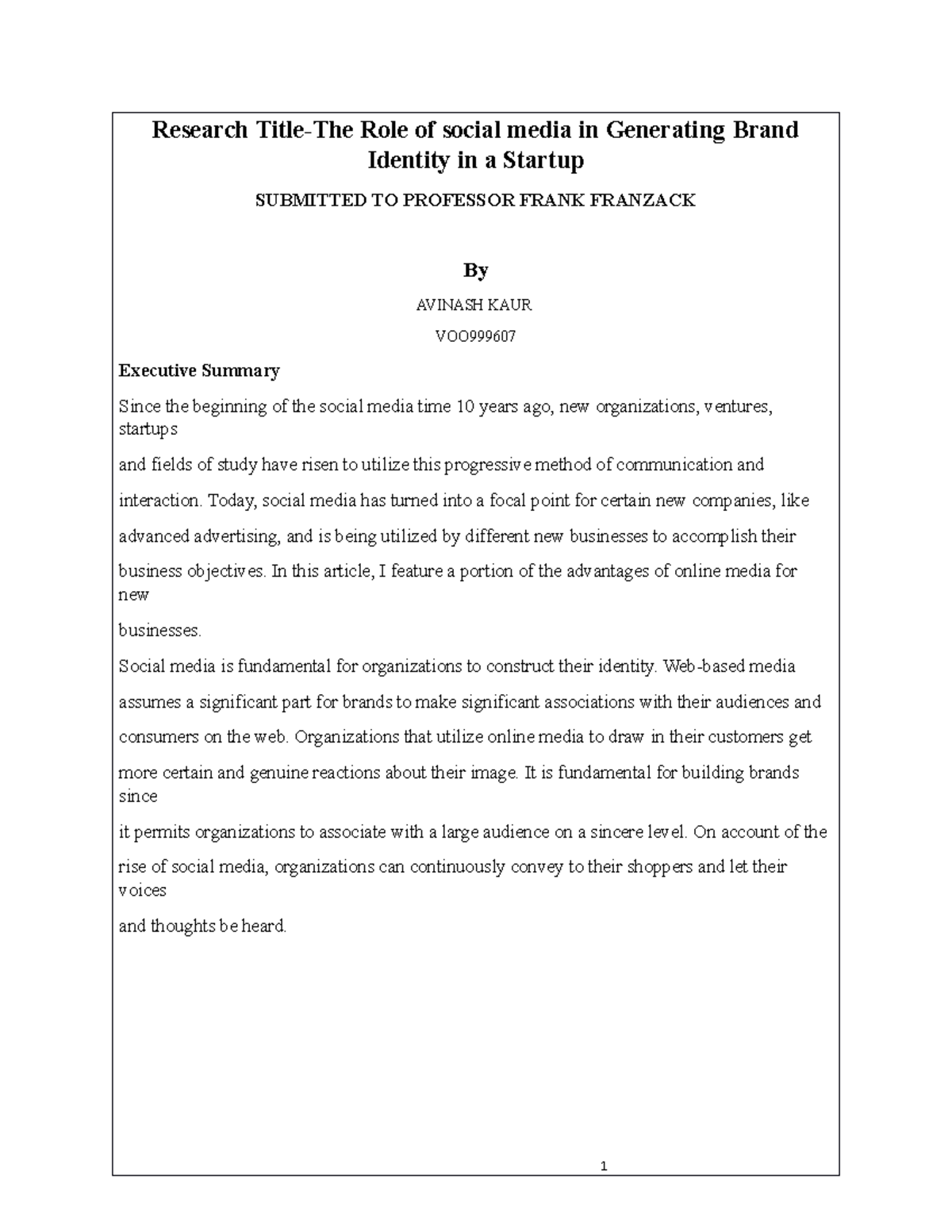 Research- Avinash KAUR - Research Title-The Role of social media in Generating Brand Identity in ...