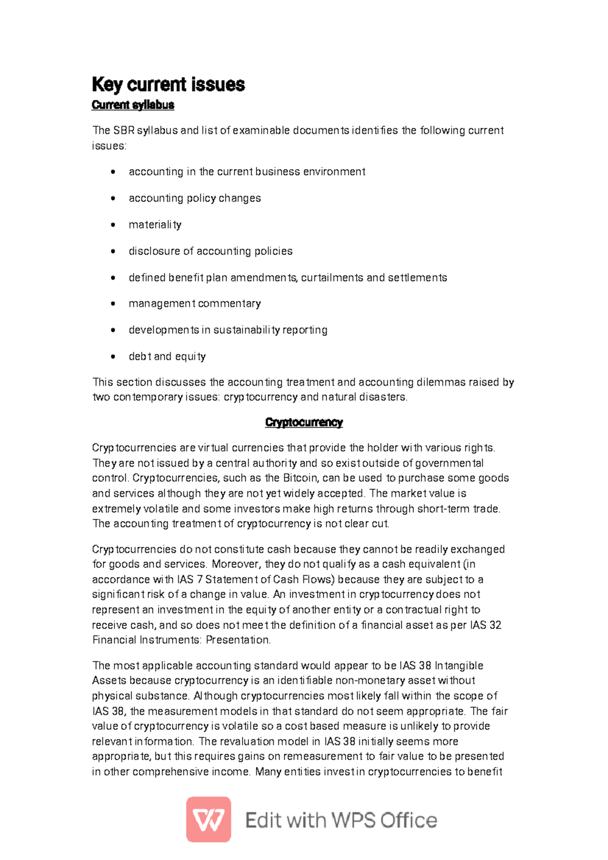 Current issues - Self study - Key current issues Current syllabus The ...