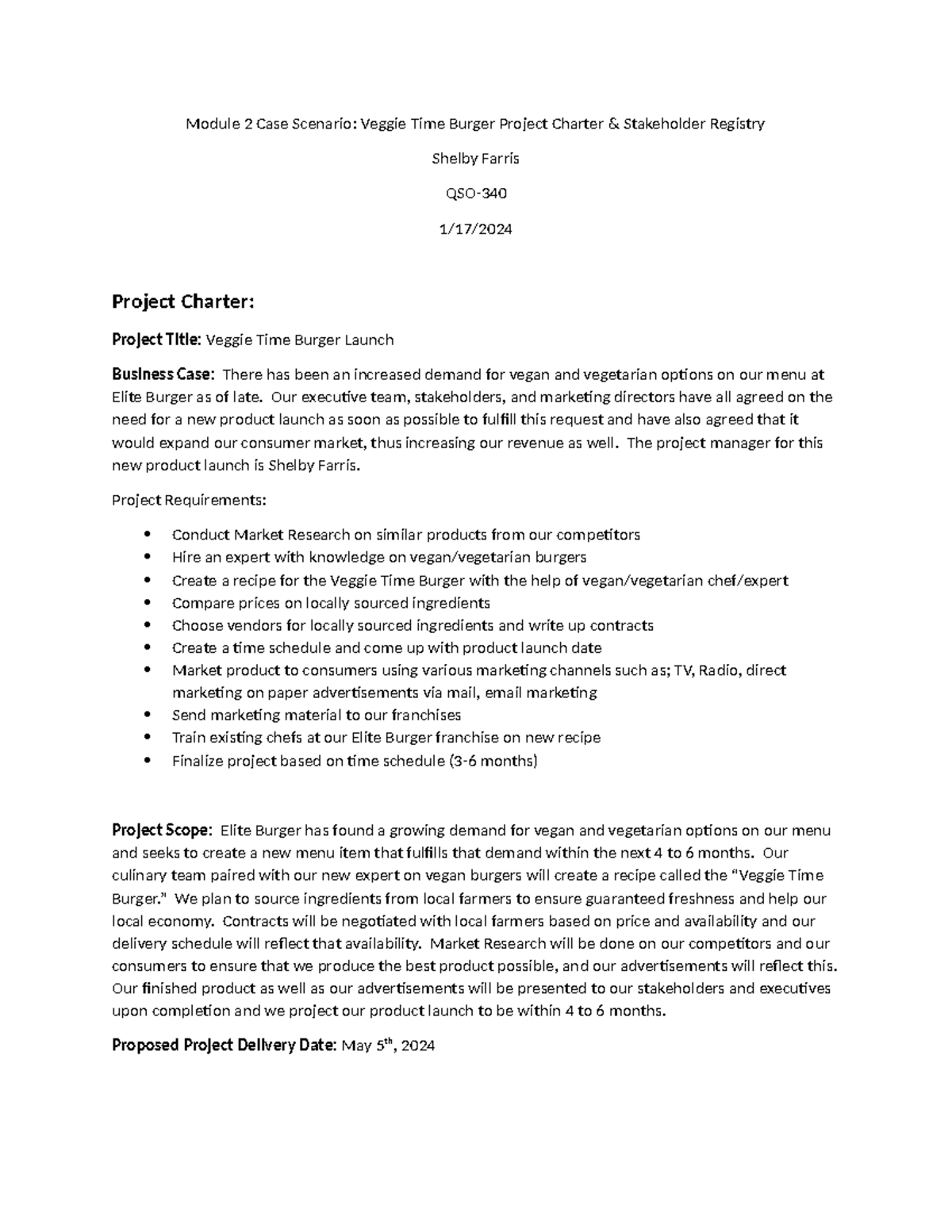 Module 2-1 Assignment Business Charter - Module 2 Case Scenario: Veggie ...