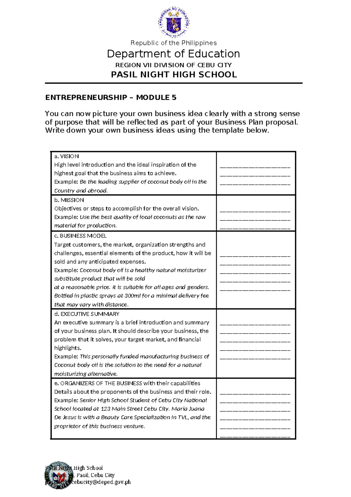 Entrep Activity 4 - Republic of the Philippines Department of Education ...