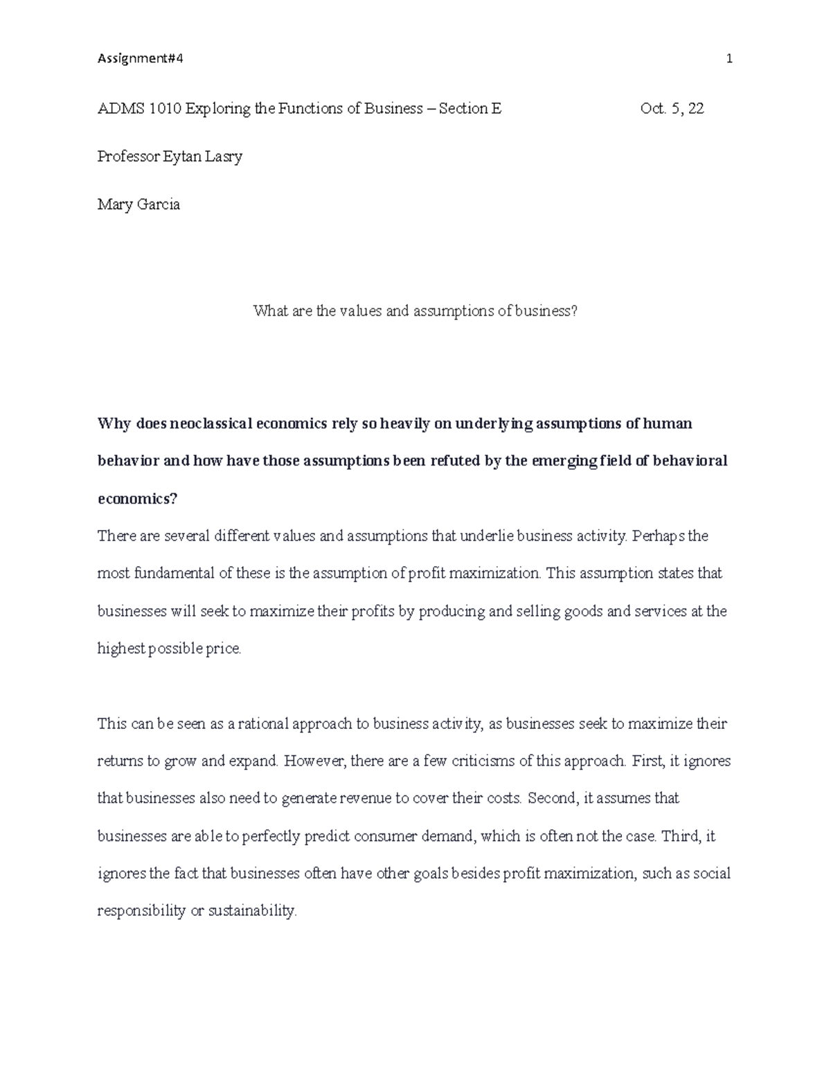 ADMS 1010-ASS#4 - weekly essay writing will help you - ADMS 1010 Exploring the Functions of ...