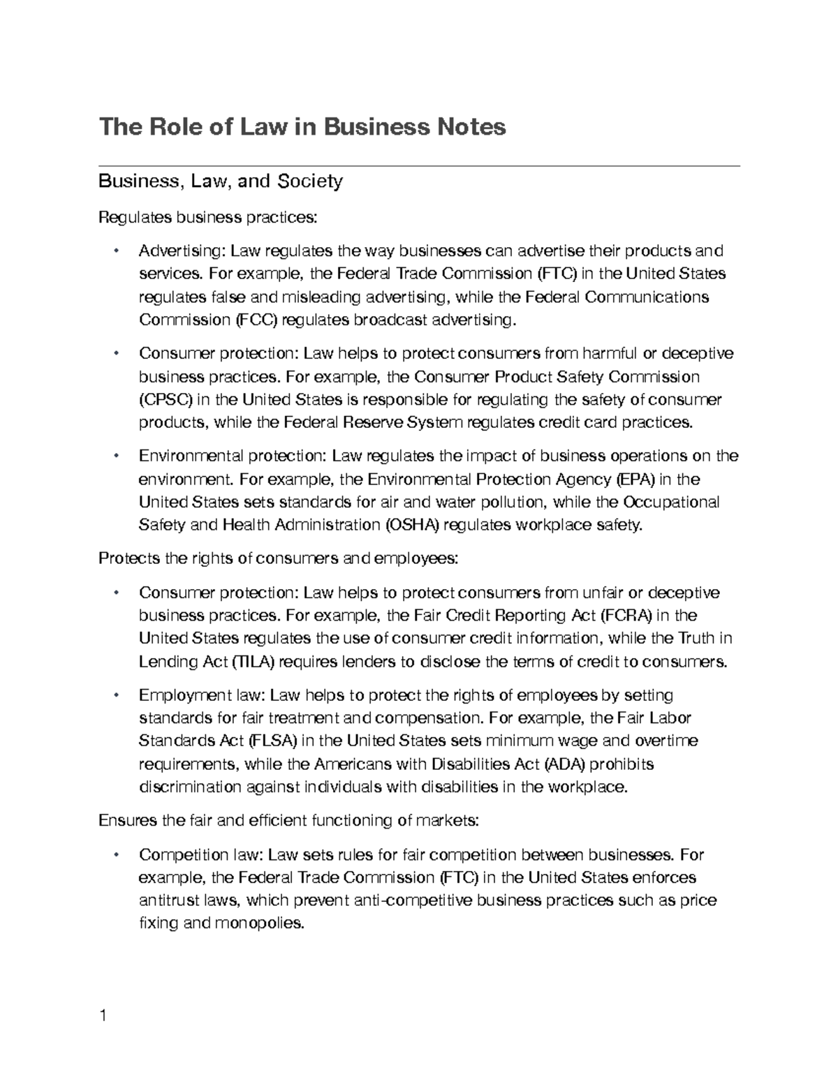 The Role of Law in Business Notes - The Role of Law in Business Notes ...