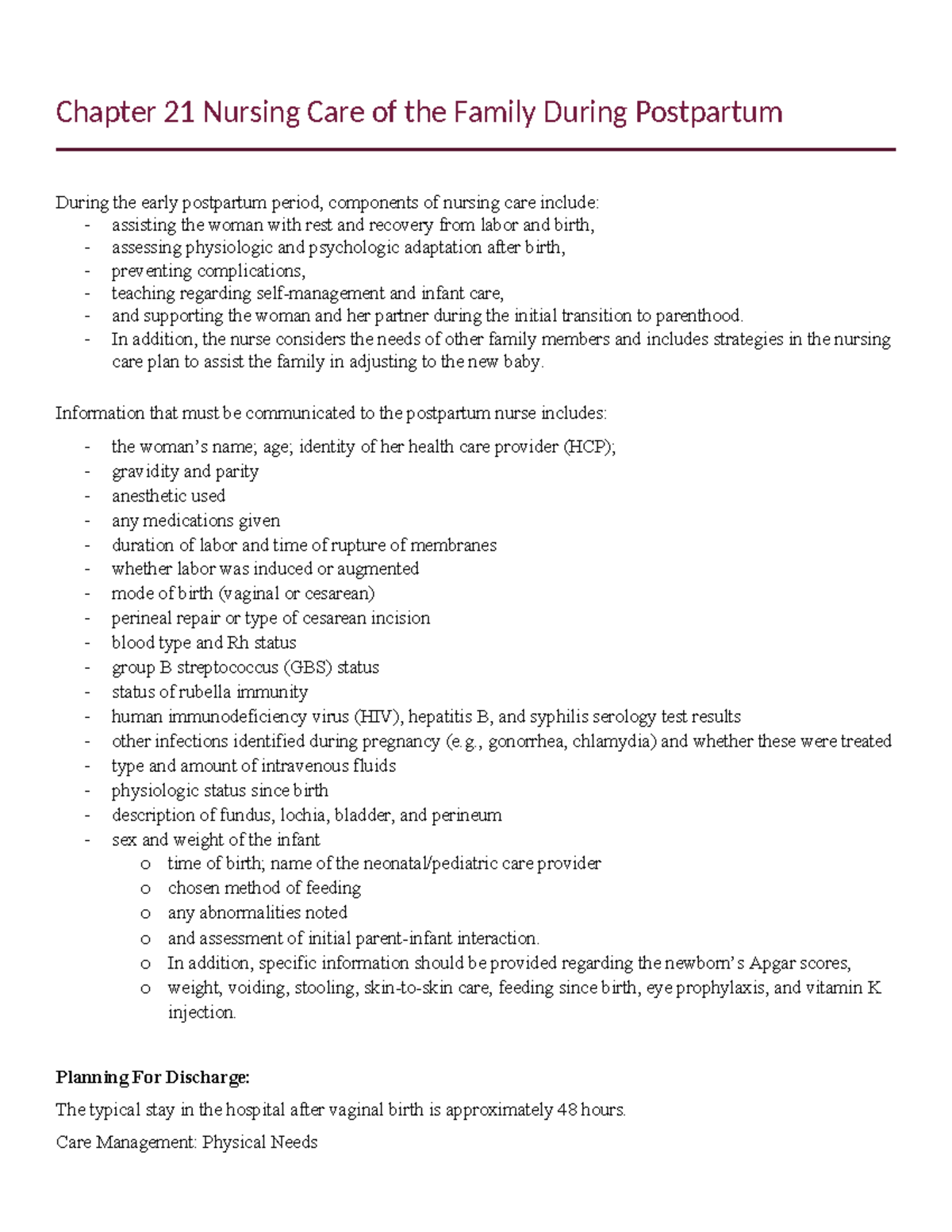 Chapter 21 Nursing Care of the Family During Postpartum - Chapter 21 ...
