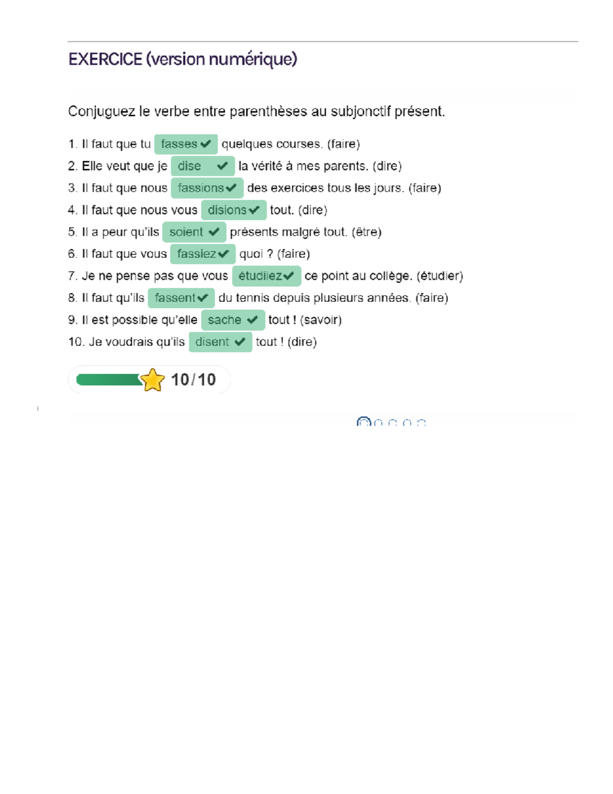 Subjonctif présent - French practice - EXERCICE (version numérique ...