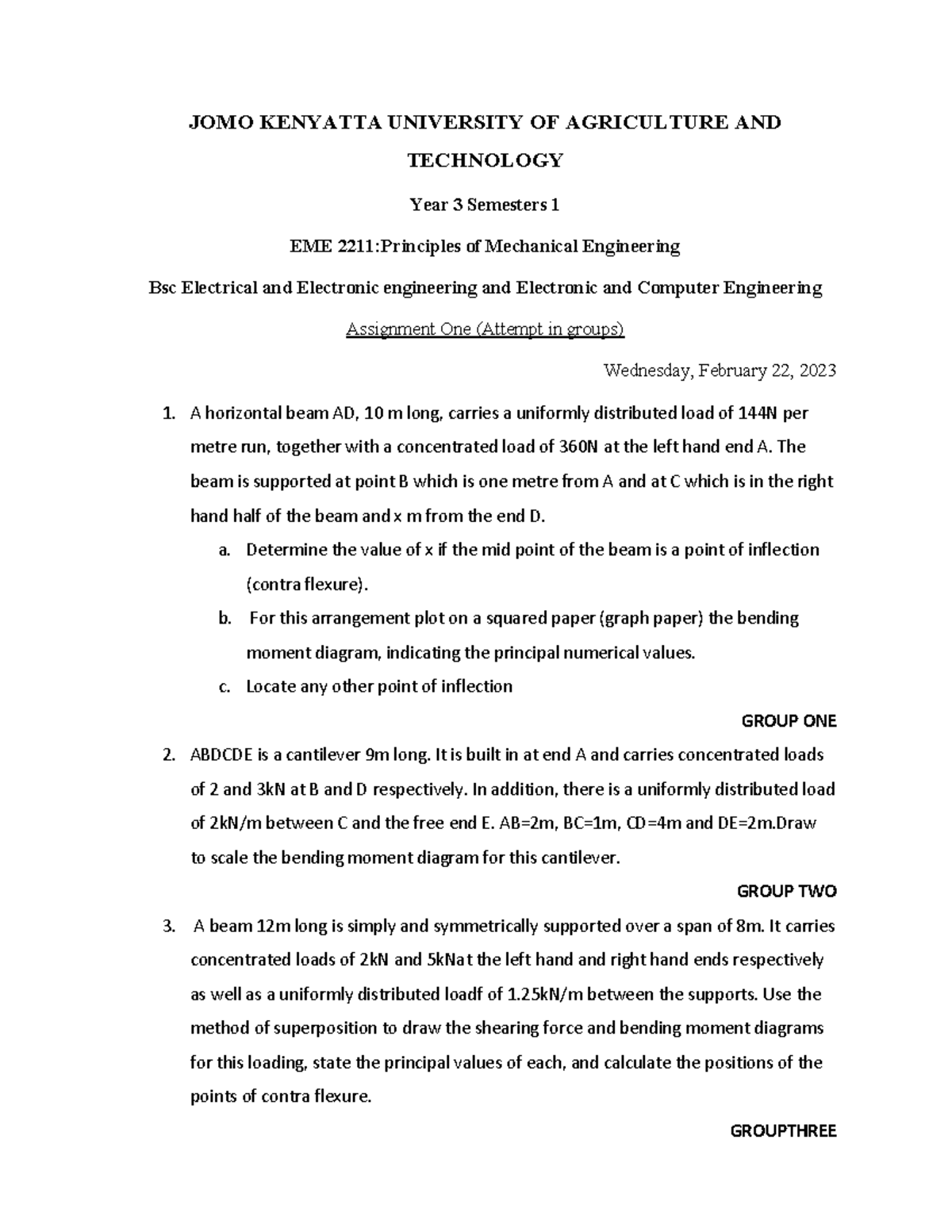 Assignment one Shearing force and bending moment diagram - JOMO ...