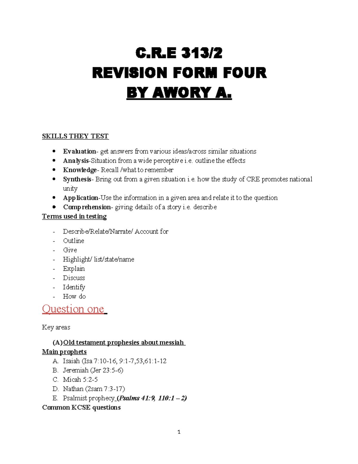 CRE Revision TOOL FOR FORM Fours - C.R 313/ REVISION FORM FOUR BY AWORY ...
