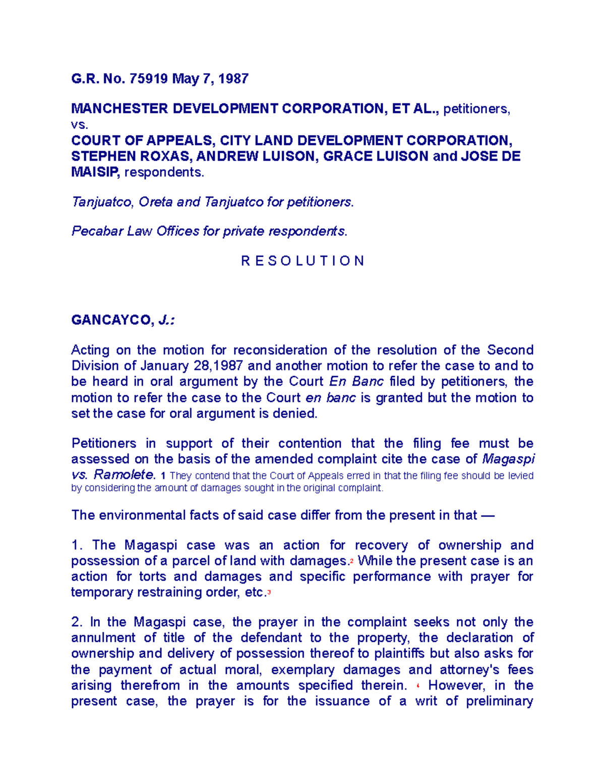 Cases - Week 2 - G. No. 75919 May 7, 1987 MANCHESTER DEVELOPMENT ...