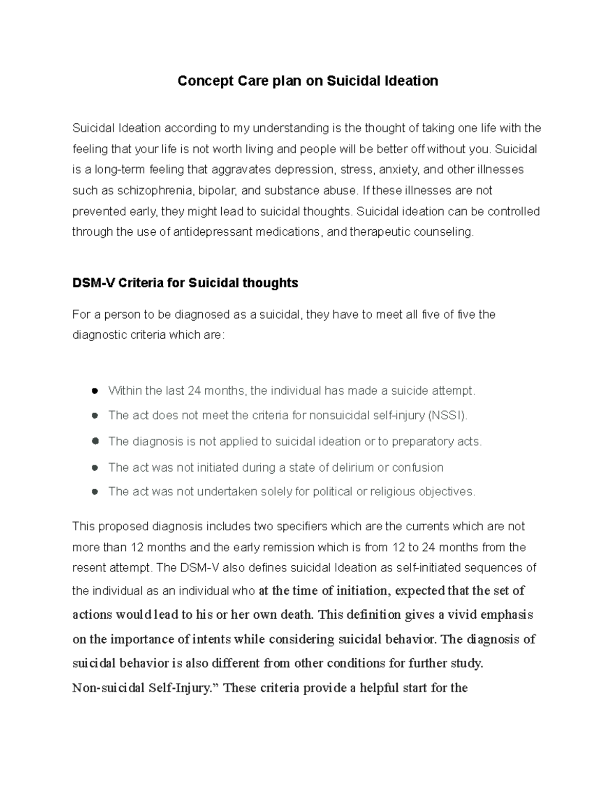 Concept care plan flavie - Concept Care plan on Suicidal Ideation ...