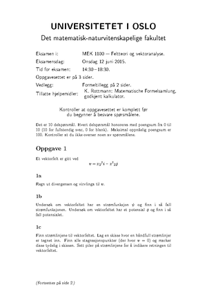 Oblig 2 MEK1100 - april 2022 MEK Obligatorisk oppgave 2 av 2 Innleveringsfrist Torsdag 12. mai ...