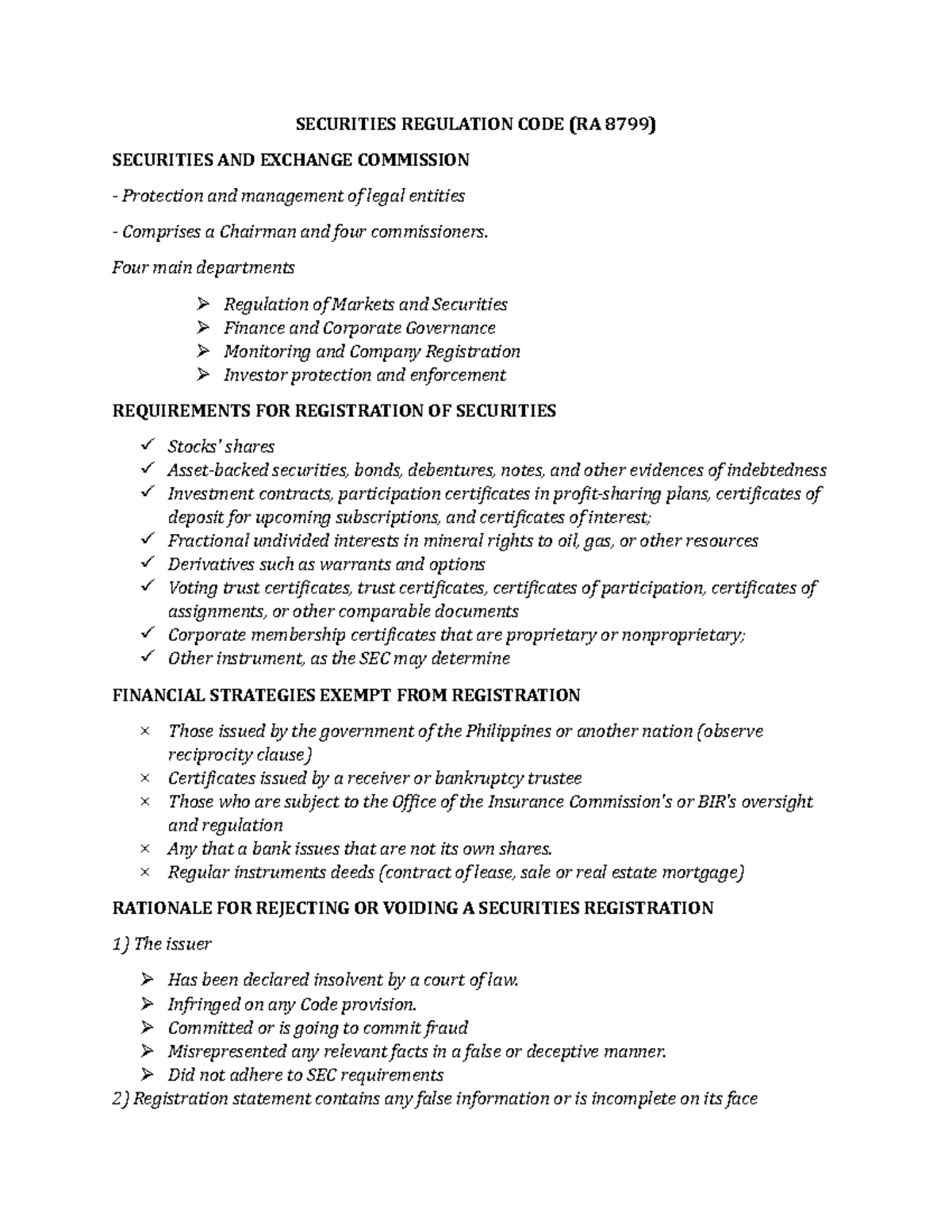 Securities Regulation CODE AND Unclaimed Balances - SECURITIES ...