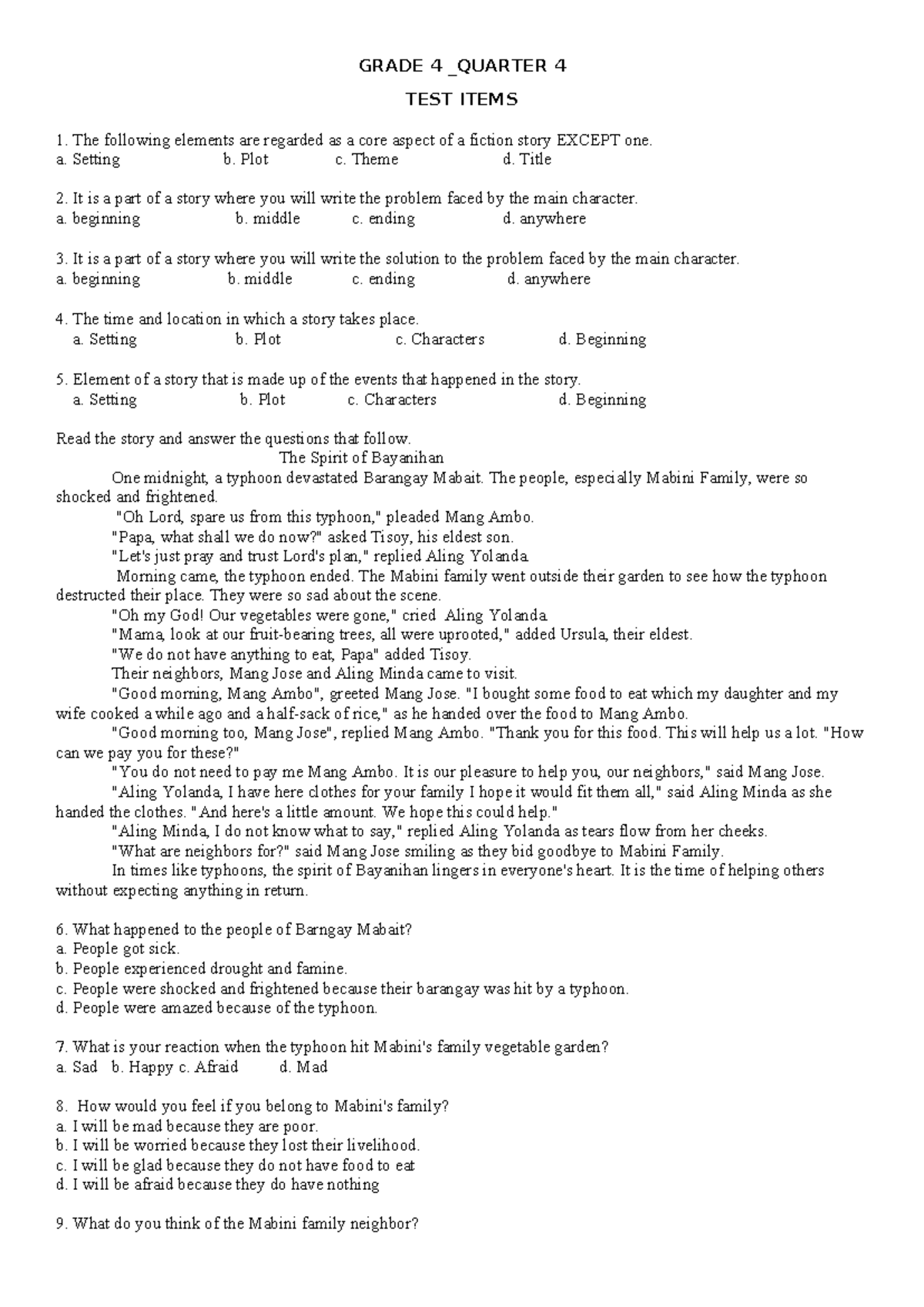 English Q4DONE - GRADE 4 _QUARTER 4 TEST ITEMS 1. The following ...