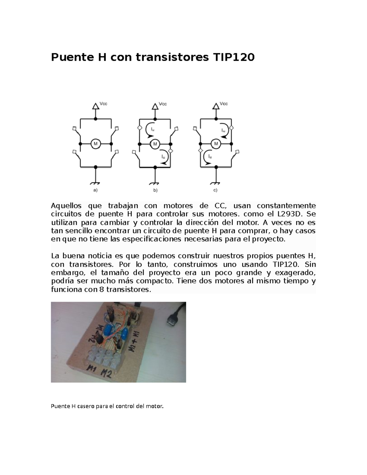 Puente H con transistores TIP120 - Puente H con transistores TIP ...