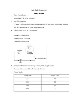 Basic Circuit Measurement Report Template - Basic Circuit Measurement ...