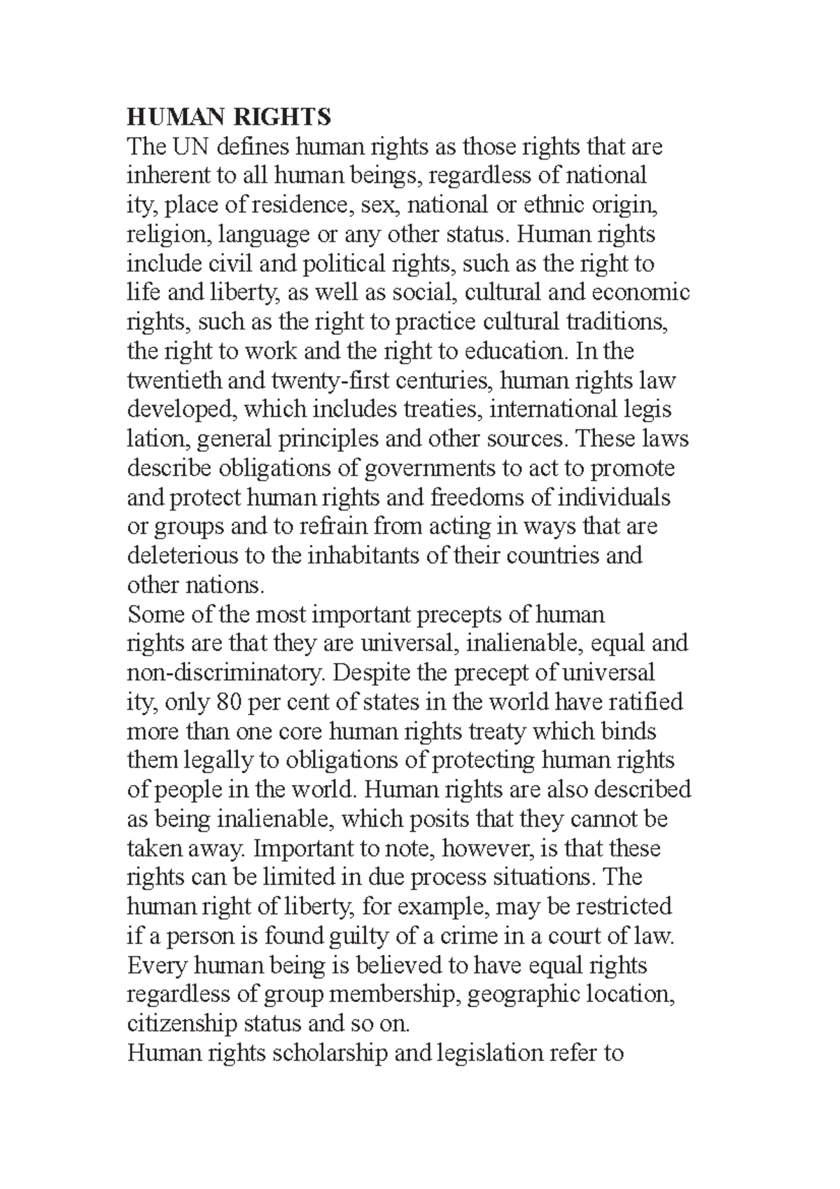 Human Rights - HUMAN RIGHTS The UN defines human rights as those rights ...