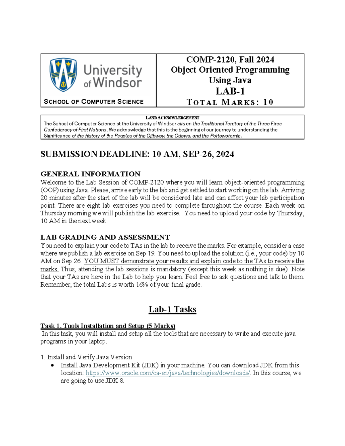 Lab-1 COMP-2120-Fall 2024 - S CHOOL OF C OMPUTER S CIENCE COMP- 2120 , Fall 2024 Object Oriented ...