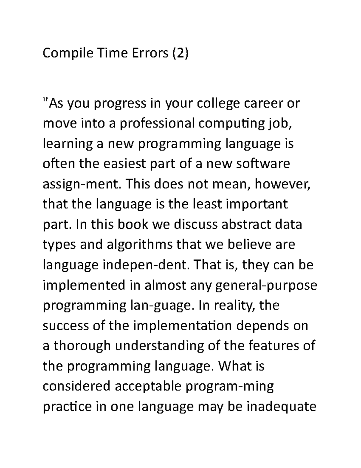 DS29 - Data Structure Notes - Compile Time Errors (2) "As you progress ...