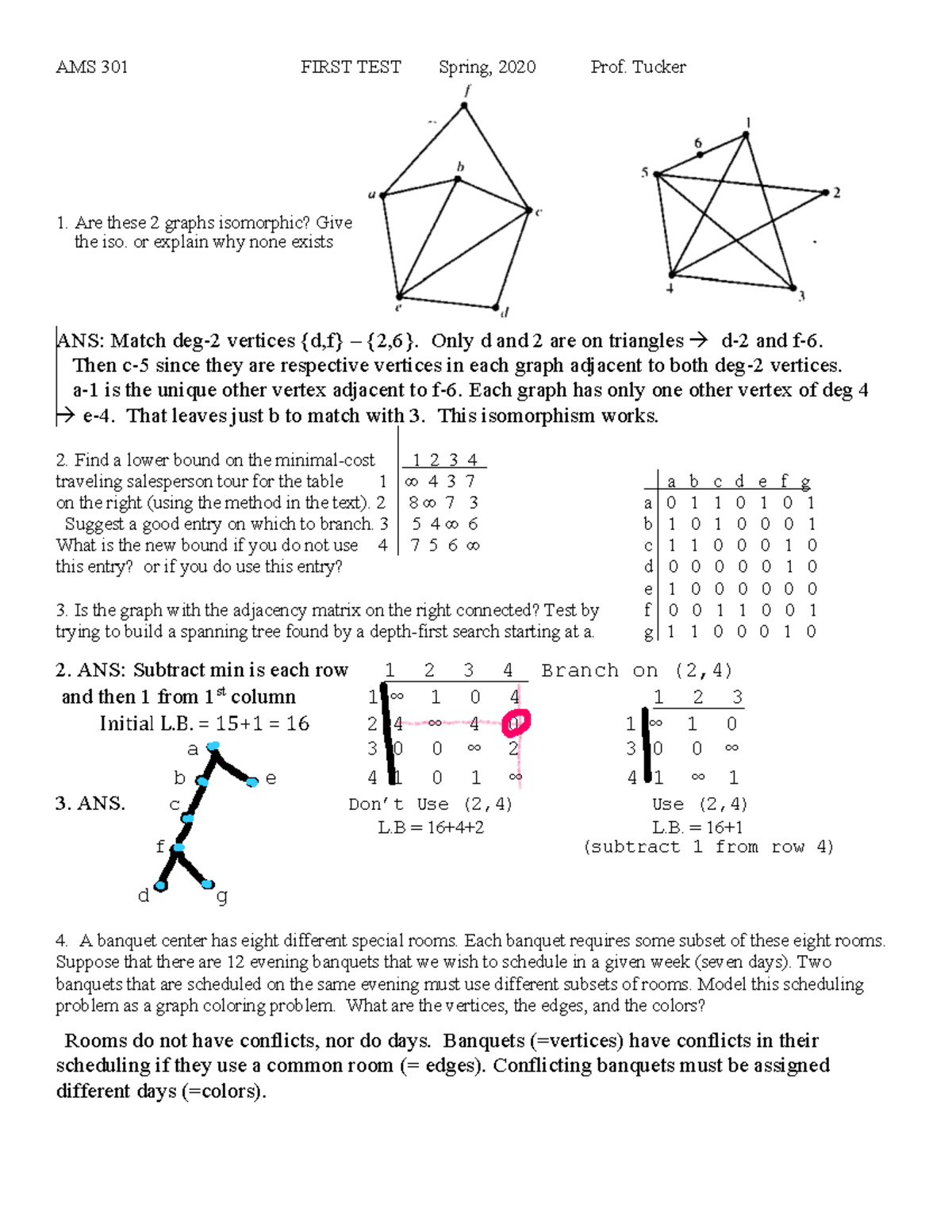 AMS301 Spring 2020 - Test - AMS 301 FIRST TEST Spring, 2020 Prof ...