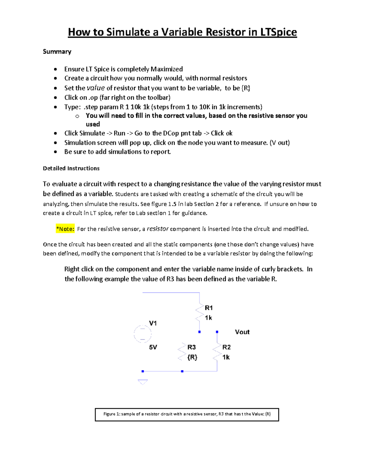 LT Spice Var Resistor - Lecture notes - Summary How to Simulate a ...
