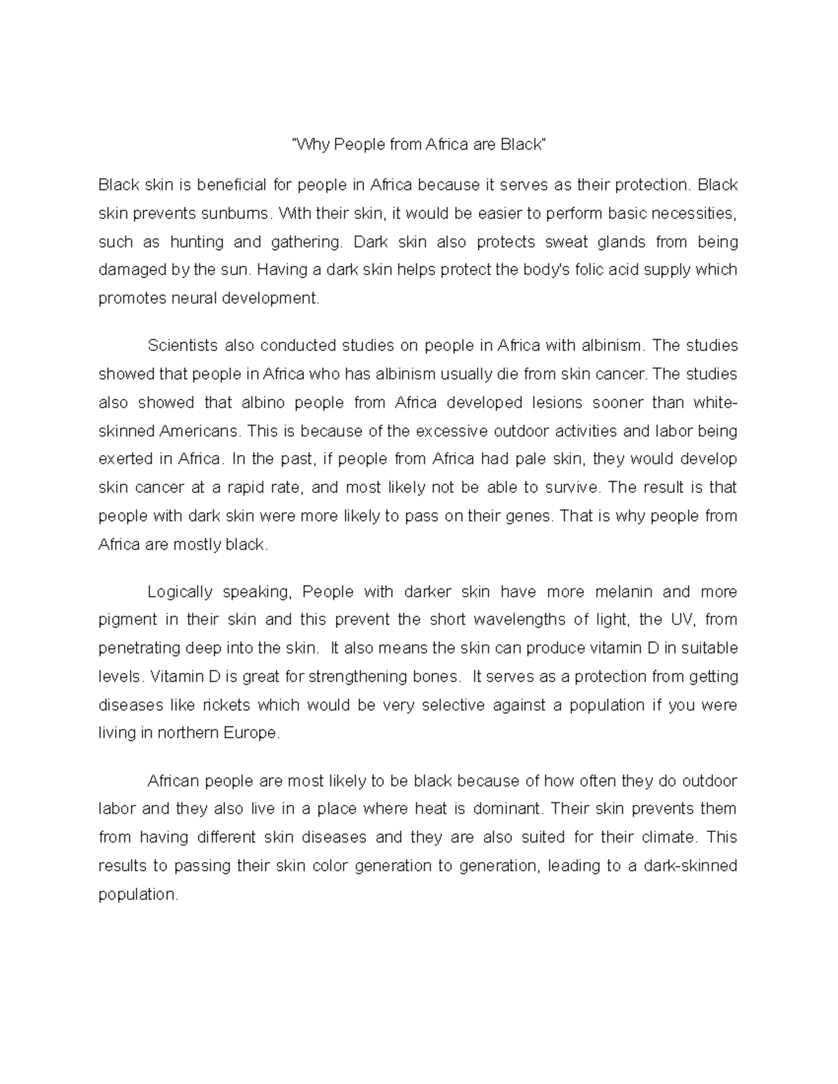 Tired-na-me - Essay notes - “Why People from Africa are Black” Black ...