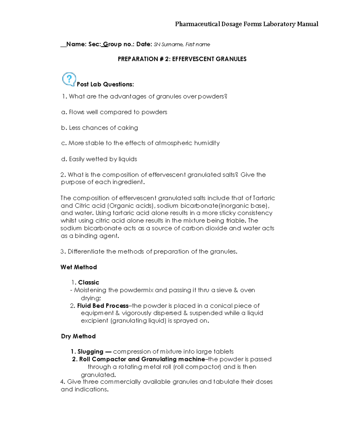 PREP 2 POST LAB - Post Laboratory Assignment of Preparation #2 ...