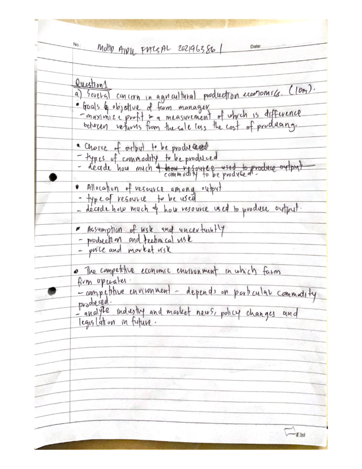 Mafz 2021963861 - answer sheet - Introduction to Economics of ...