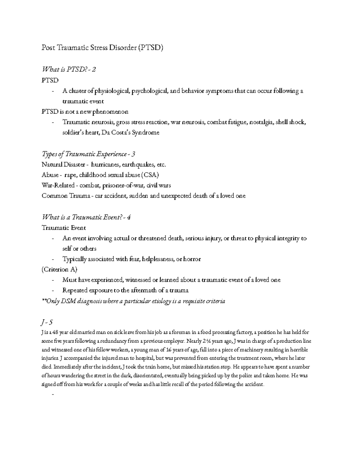 PTSD - Test 3 Notes - Post Traumatic Stress Disorder (PTSD) What is ...