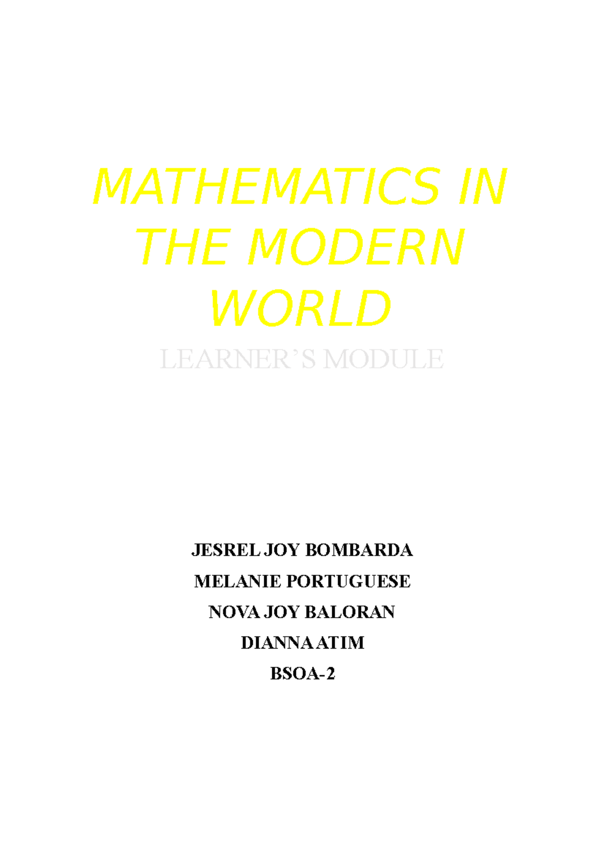 Final Requirements IN MATH 101 - MATHEMATICS IN THE MODERN WORLD ...