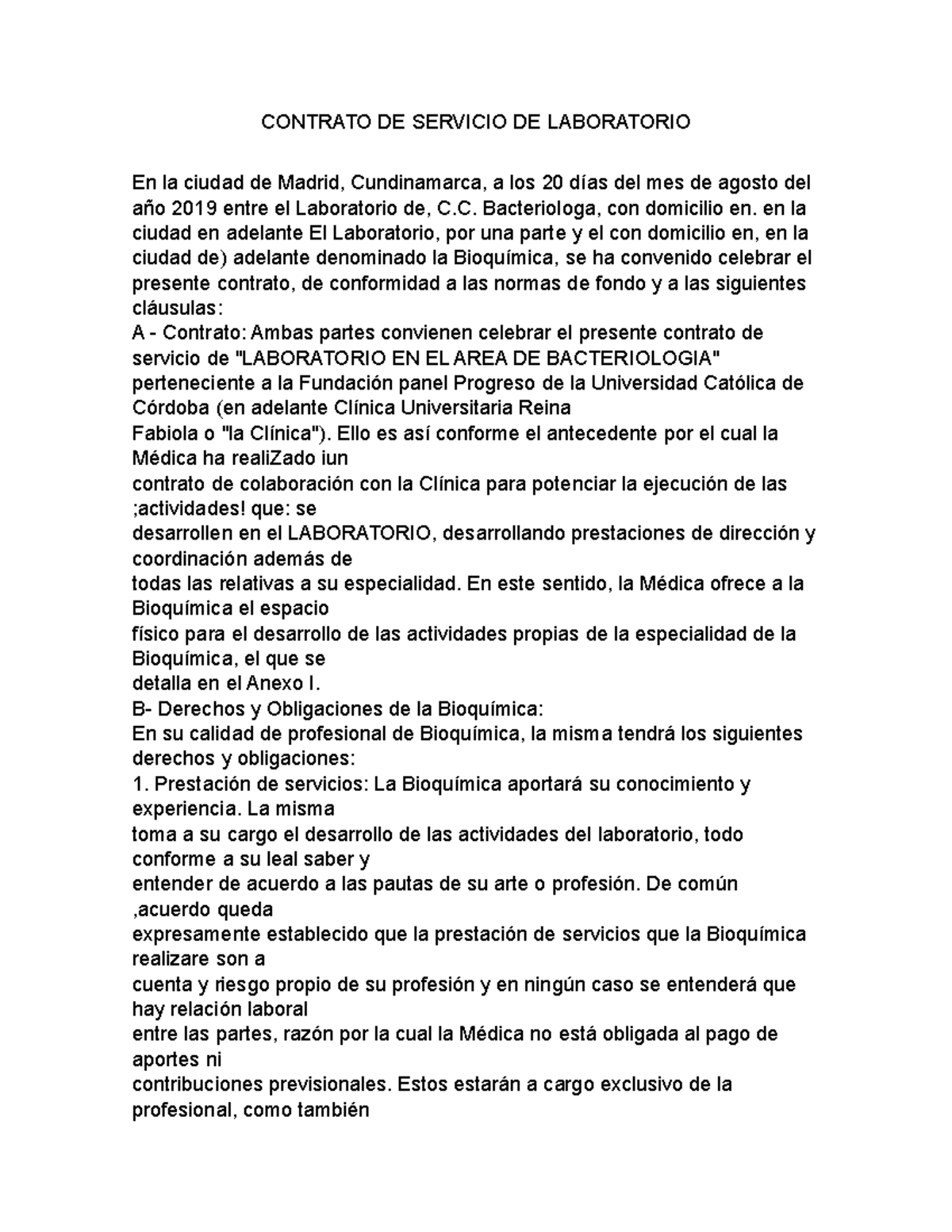Contrato DE Servicio DE Laboratorio - CONTRATO DE SERVICIO DE ...