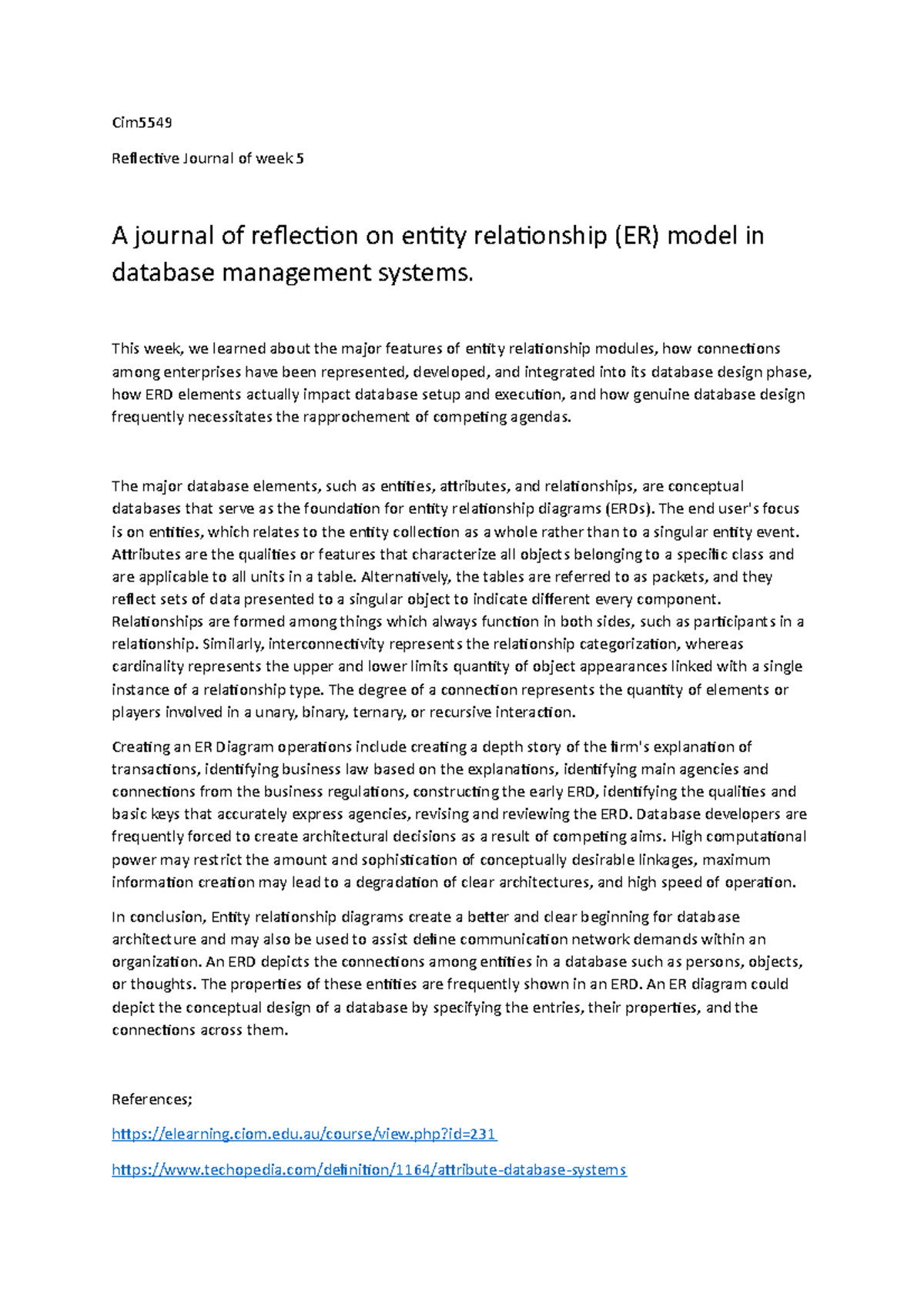 RJ WEEK 5 DM - SUMMARY - Cim Reflective Journal of week 5 A journal of ...