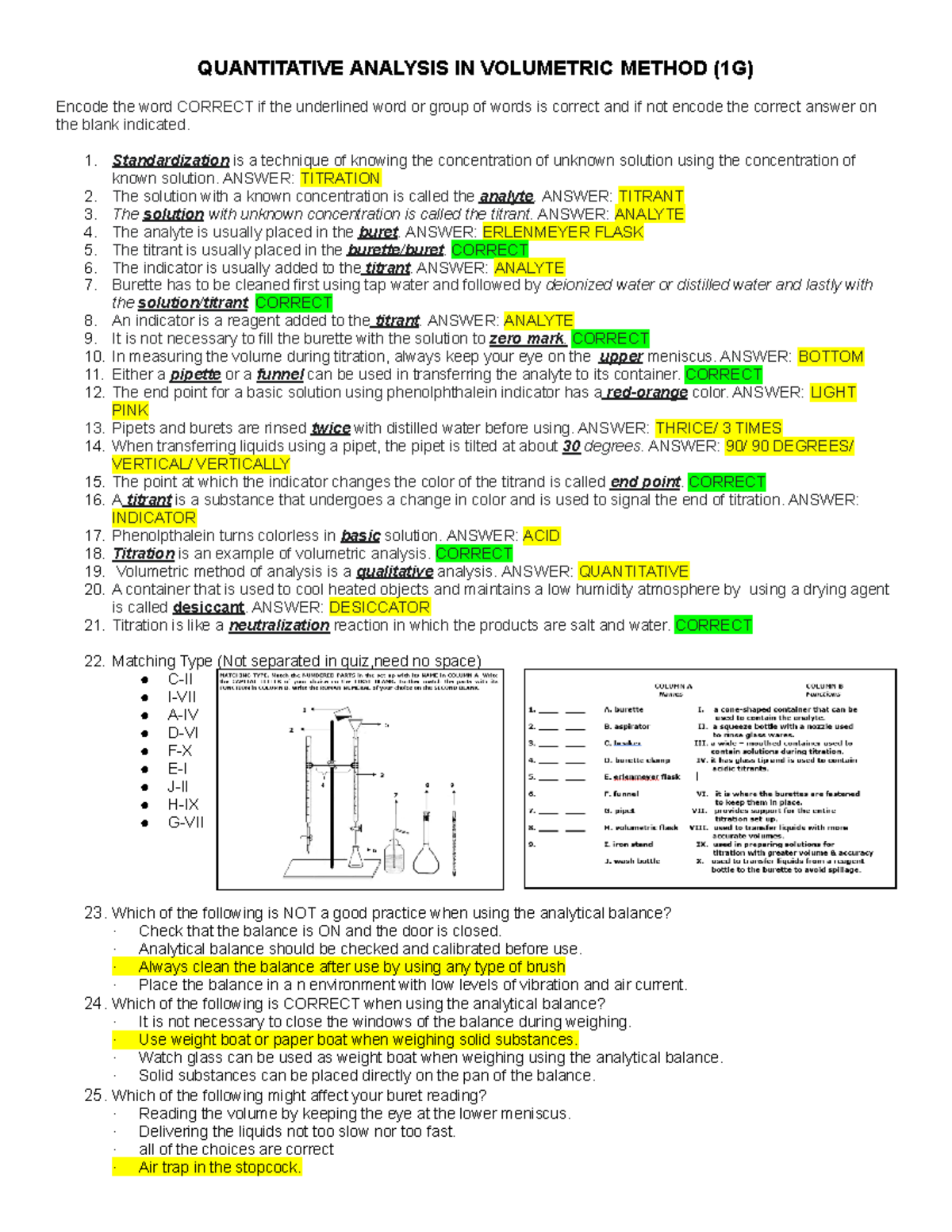 CHEM 102M Finals Reviewers - QUANTITATIVE ANALYSIS IN VOLUMETRIC METHOD (1G) Encode the word ...
