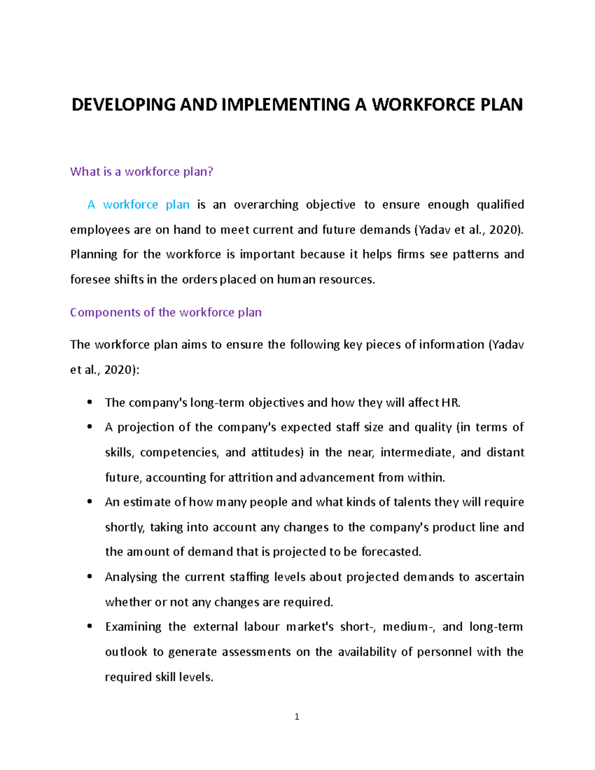 Developing and implementing a workforce plan - DEVELOPING AND ...