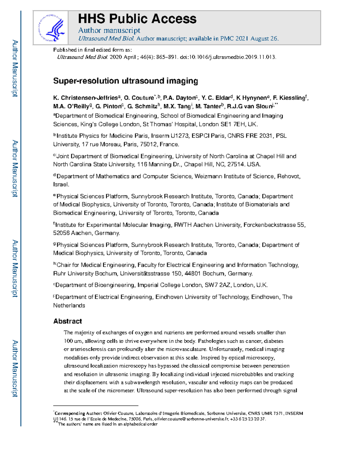 Super Resolution Ultrasound Imaging Christensen Jeffries A O Couture B P Dayton C Y C