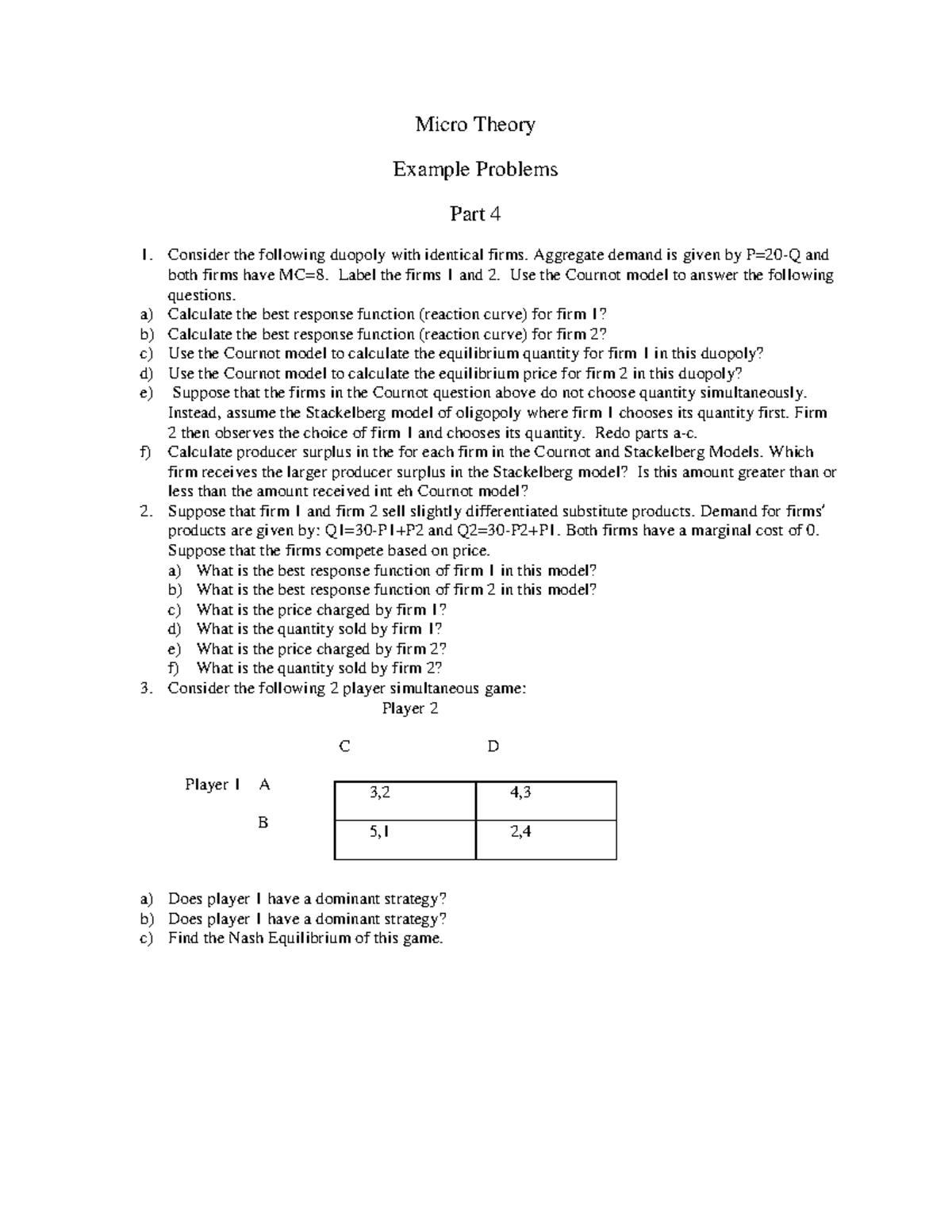 Prob Set 4 - Problem set 4 - Micro Theory Example Problems Part 4 ...
