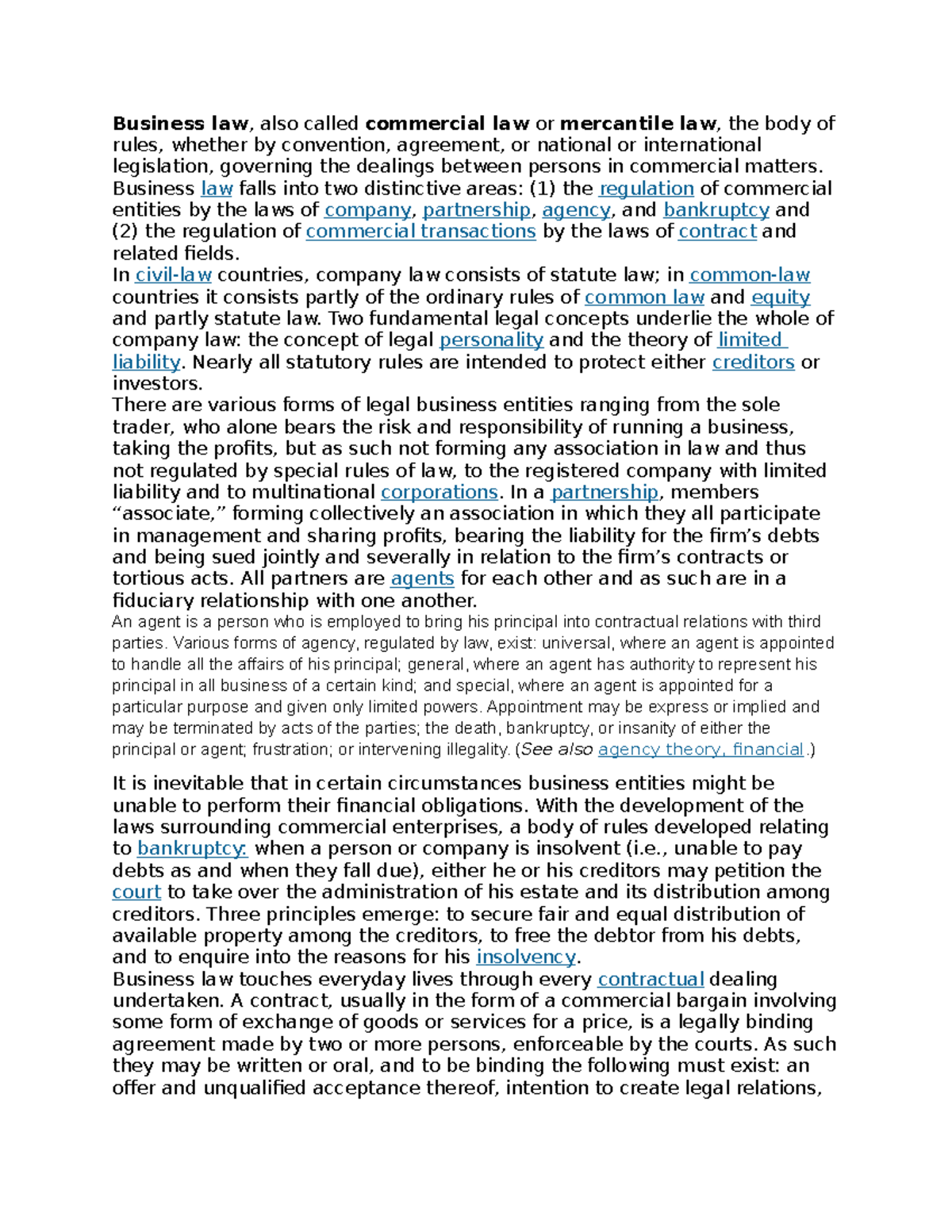 Business law - Business law falls into two distinctive areas: (1) the ...