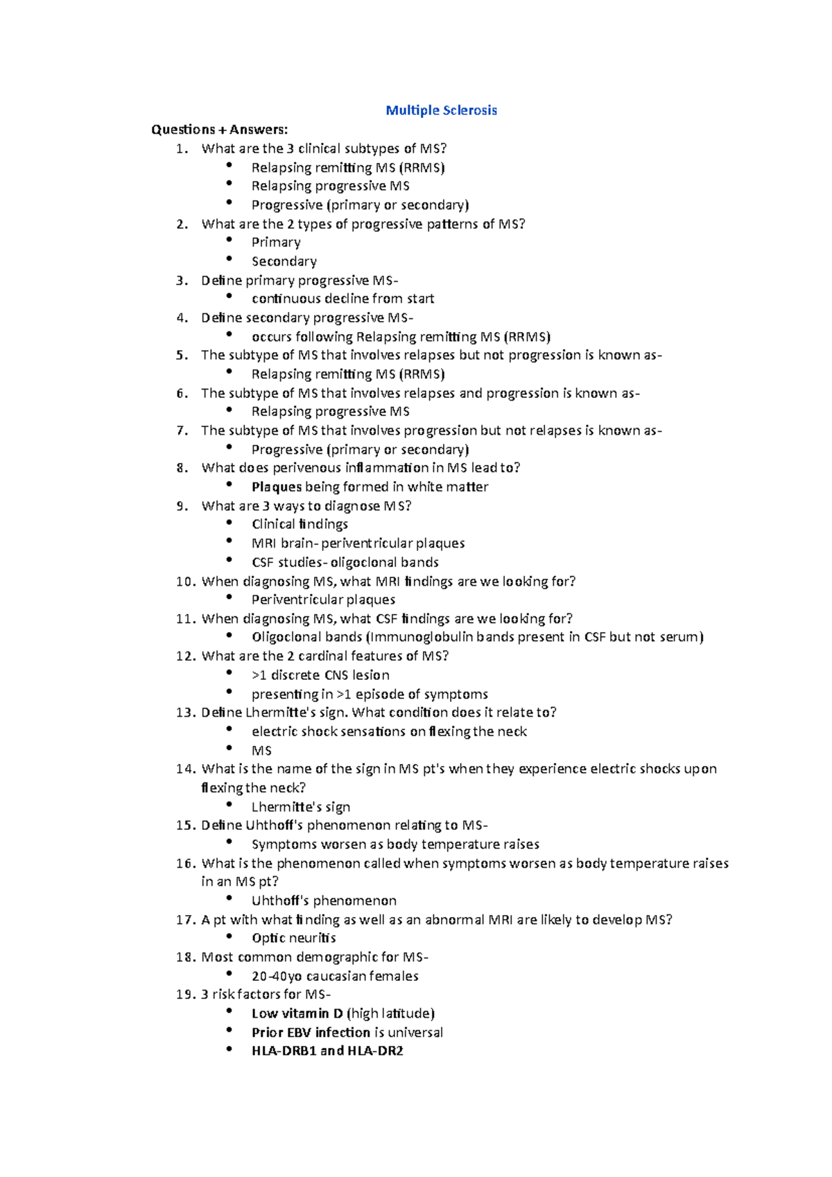 Multiple Sclerosis - Clinical science, Physiology - Neuro - Multiple ...