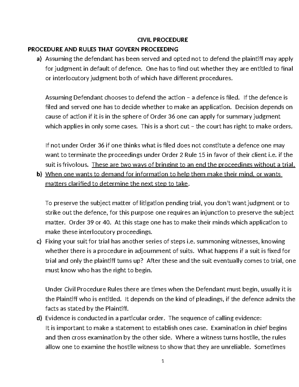 Civil Procedure notes - CIVIL PROCEDURE PROCEDURE AND RULES THAT GOVERN ...