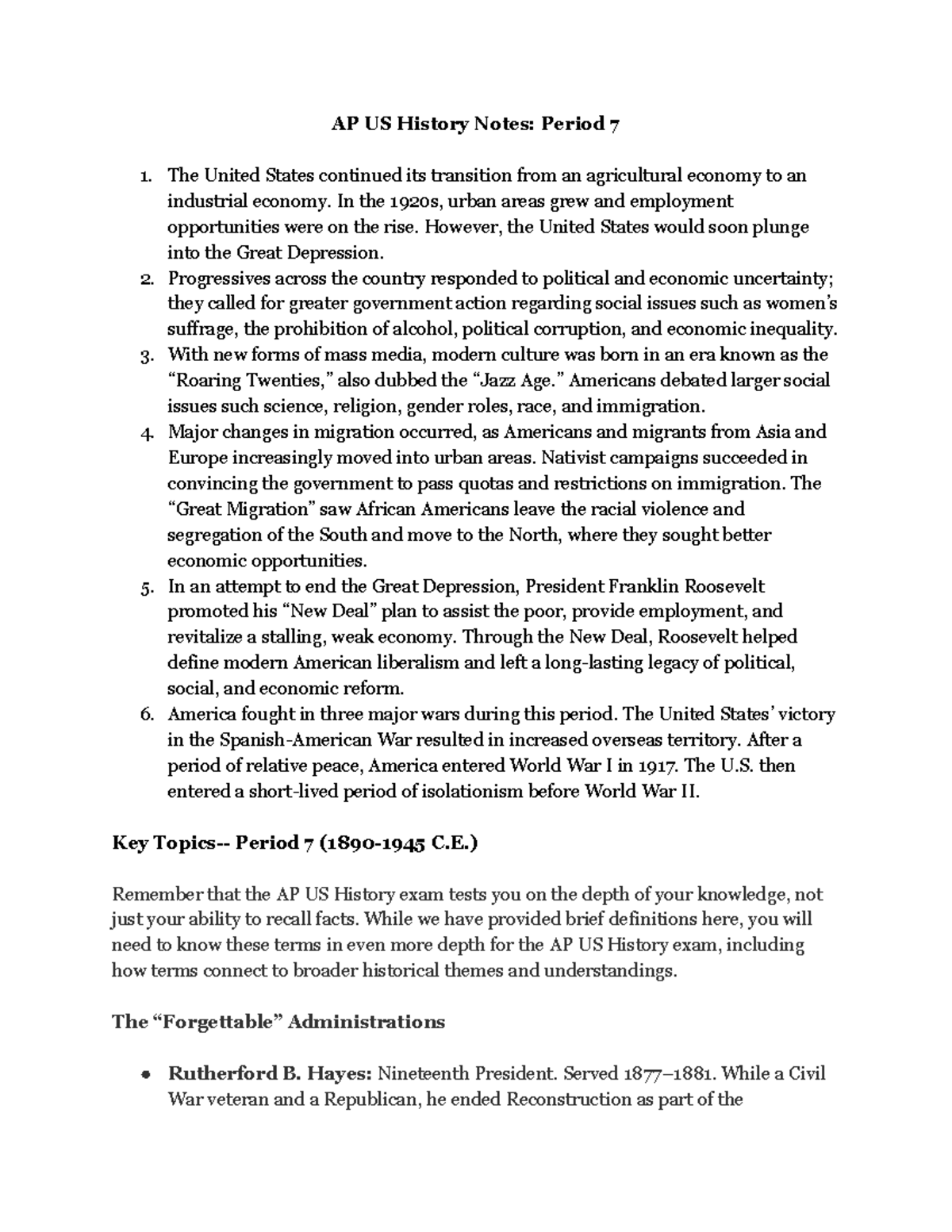 Period 7 notes - AP US History Notes: Period 7 The United States ...