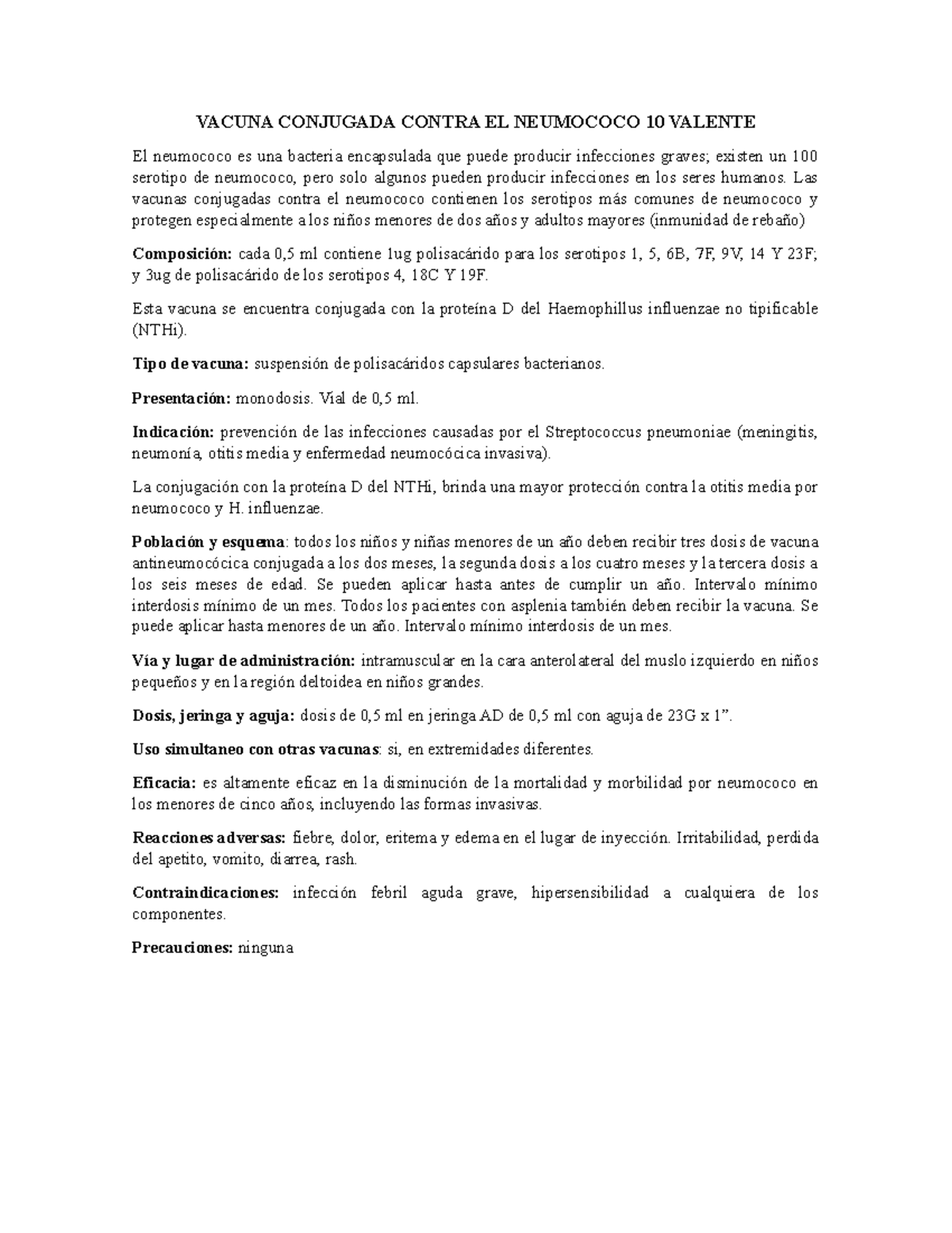 Vacuna conjugada contra el neumococo 10 Valente - VACUNA CONJUGADA ...