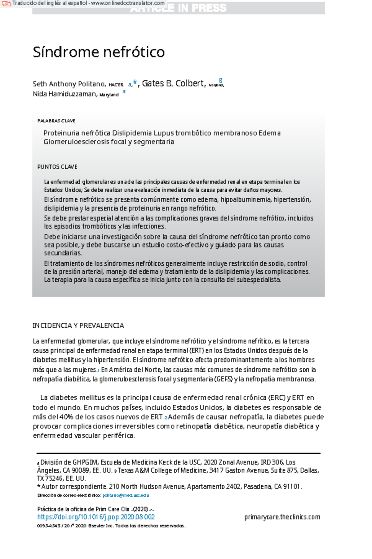 Sin nefr Otico - Síndrome nefrótico Seth Anthony Politano, HACER Nida ...