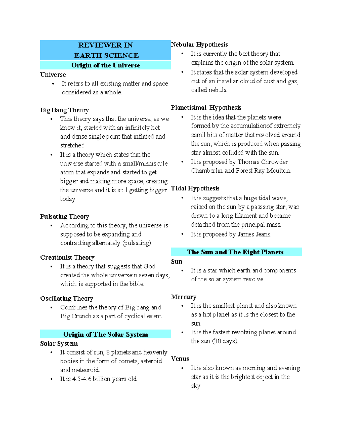 Reviewer in Earth Science 1st Semester - REVIEWER IN EARTH SCIENCE ...