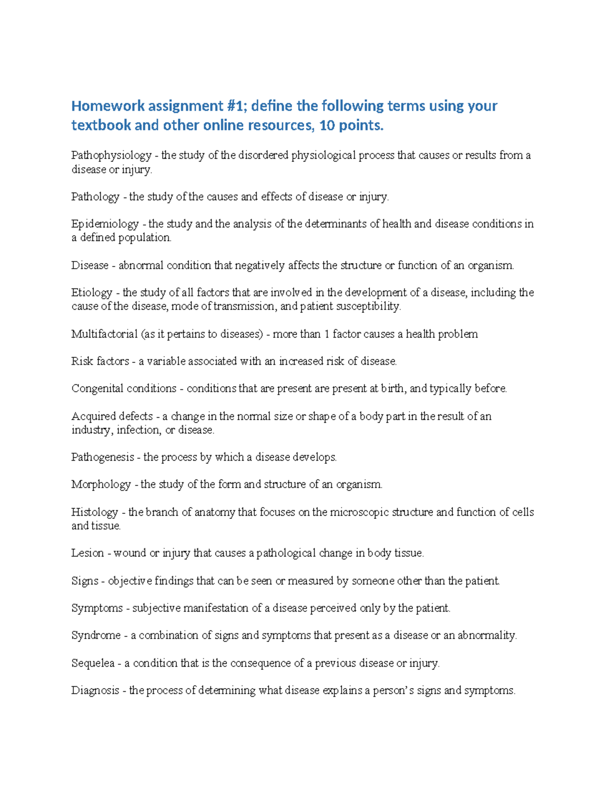 Homework assignment #1 word - Homework assignment #1; define the following terms using your ...