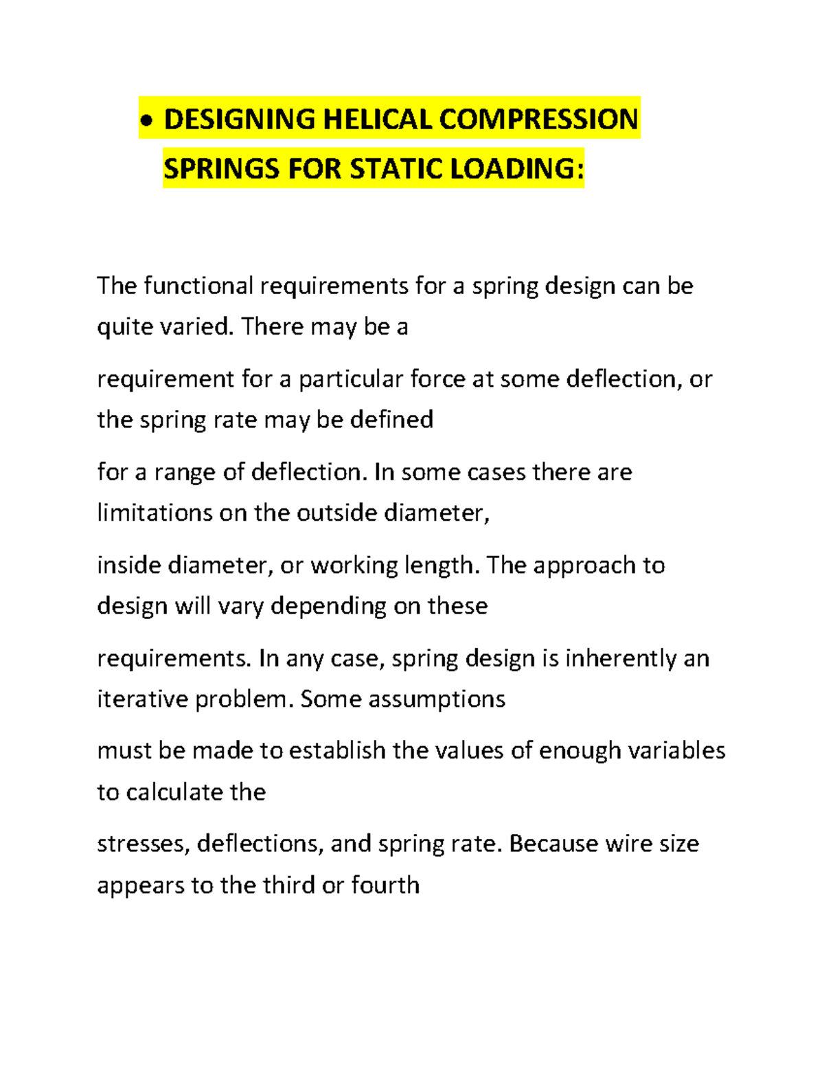 Designing Helical Compression Springs FOR Static Loading - DESIGNING ...