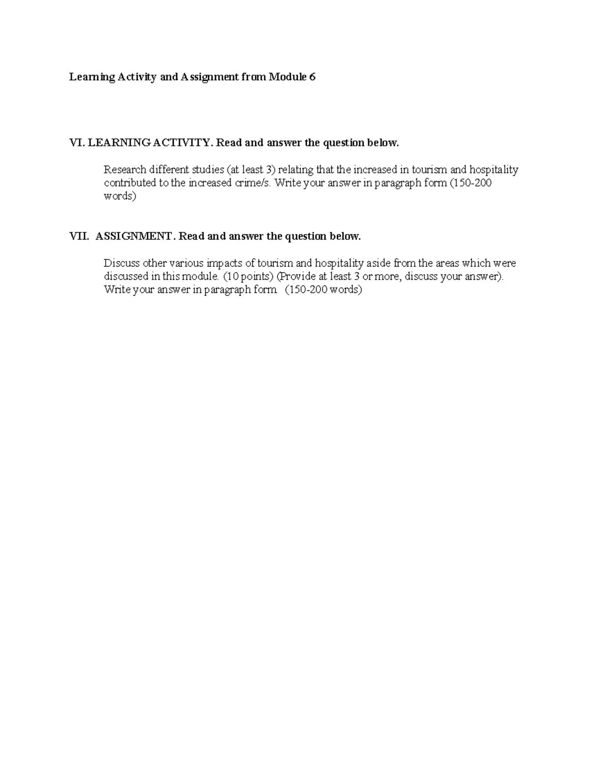 Learning Activity and Assignment from Module 6 - LEARNING ACTIVITY ...