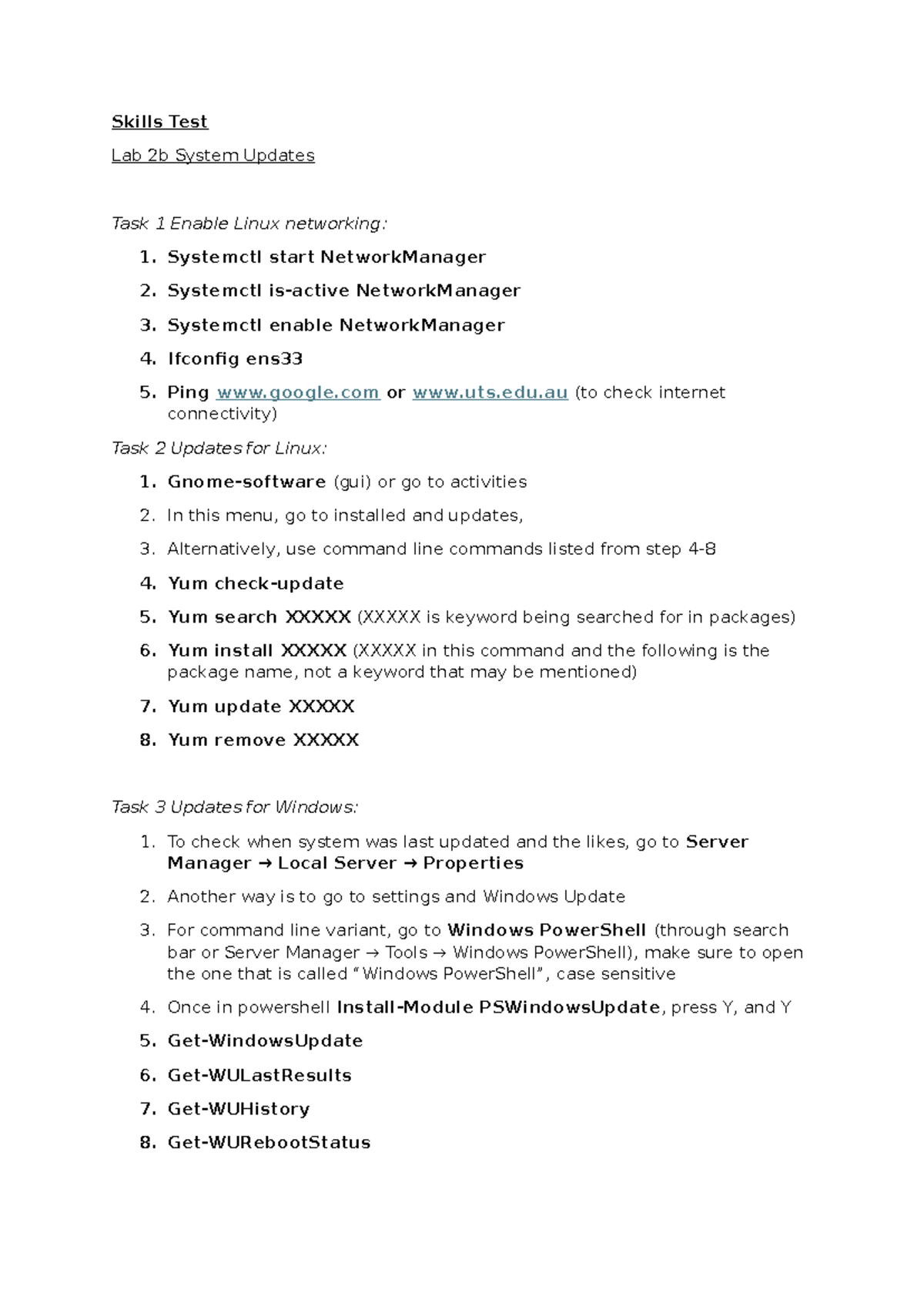 Summaries of labs 2b and 2d - Skills Test Lab 2b System Updates Task 1 ...