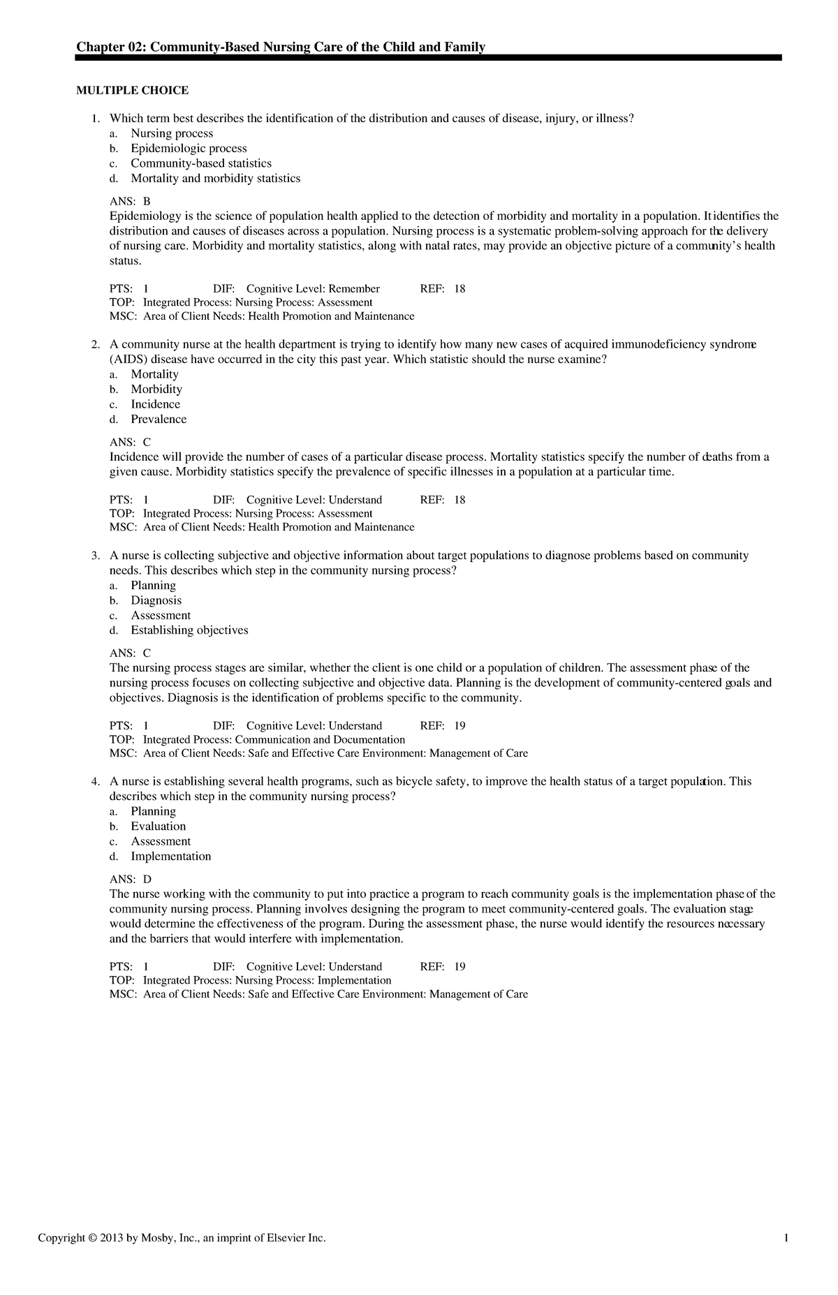 Exam View - Chapter 02 - Nursing Peds - Copyright © 2013 by Mosby, Inc ...