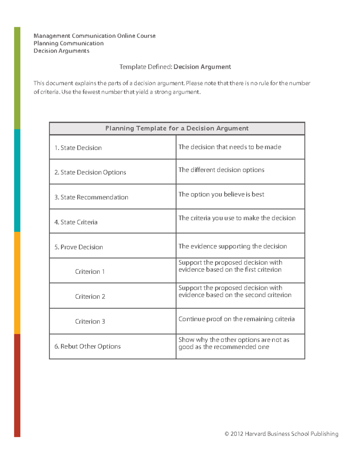 Definition Decision-Argument - © 2012 Harvard Business School ...