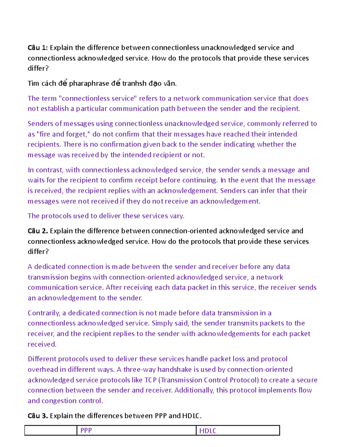 NWC203c PE last - ghghb gjg uygjyuhgh u - Câu 1: Explain the difference ...